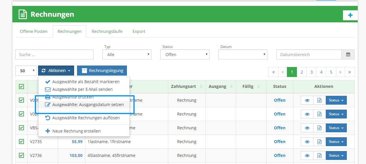 Wie kann ich das Ausgangsdatum einer Rechnung setzen? – VENUZLE Manager